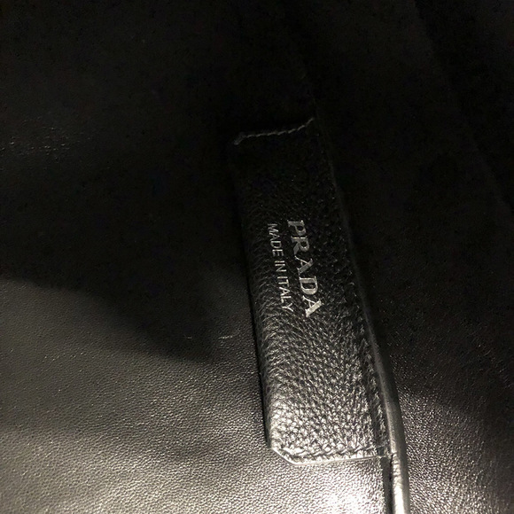 Prada | Bags | Prada Leather Tote Bag Black Nappa Triangle Lettering ...